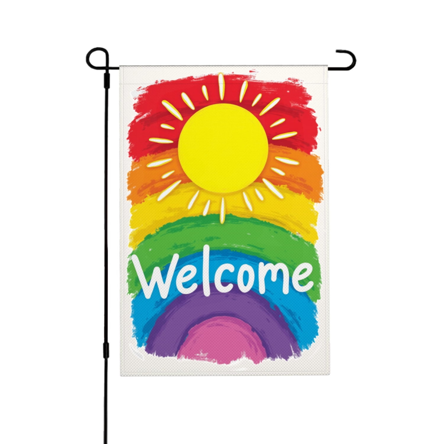 AMHNF Welcome Rainbow Sun Linen Garden Flag 12x18 inch, LGBTQ Pride ...