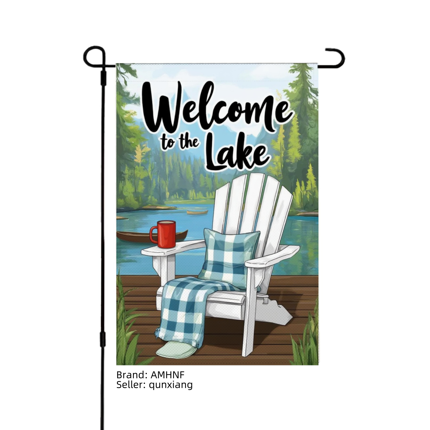 AMHNF Welcome to the Lake Linen Garden Flag with Adirondack Chair and ...