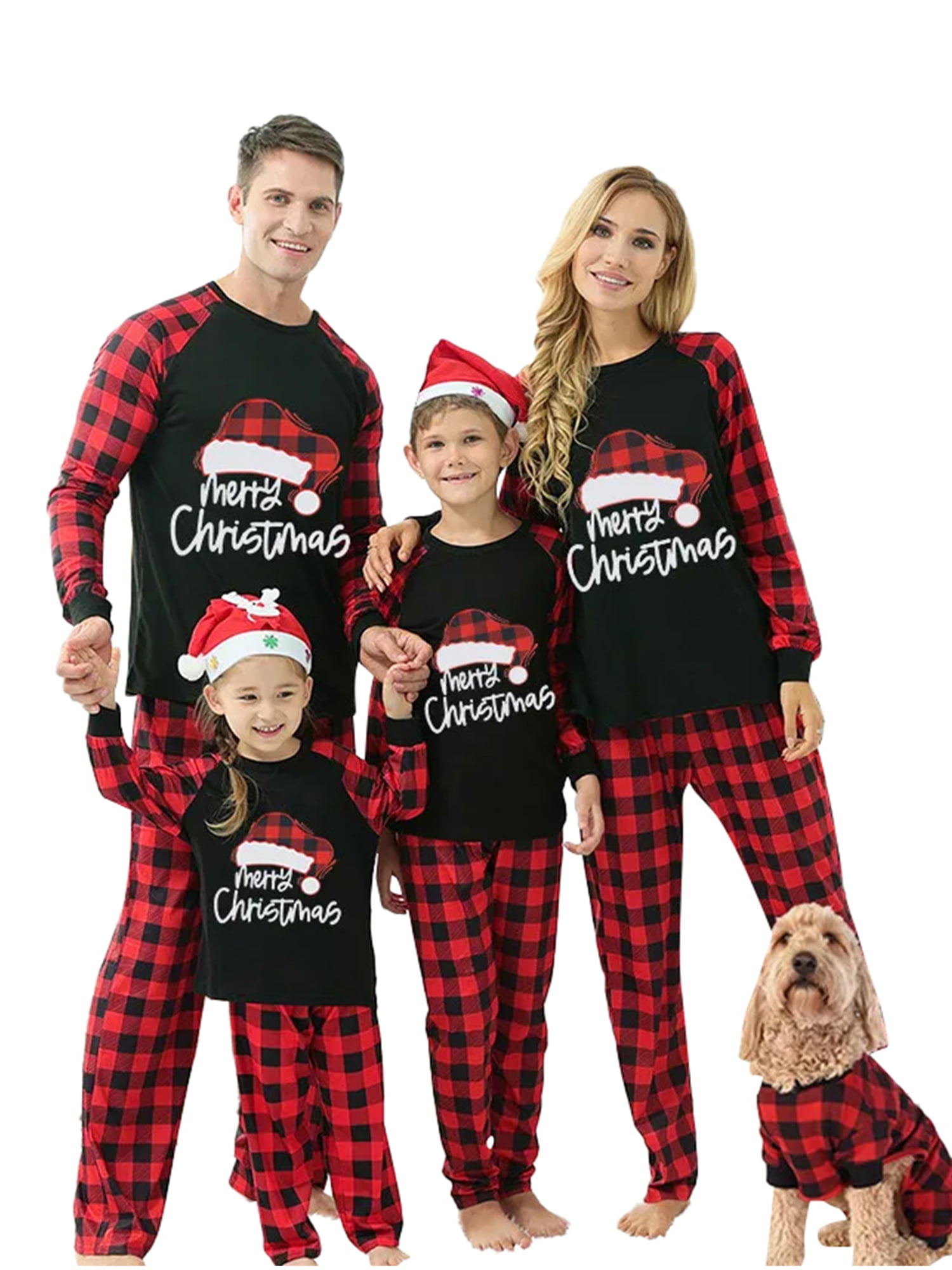 AMILIEe Christmas Pajamas for Family with Print Top and Plaid Pants ...