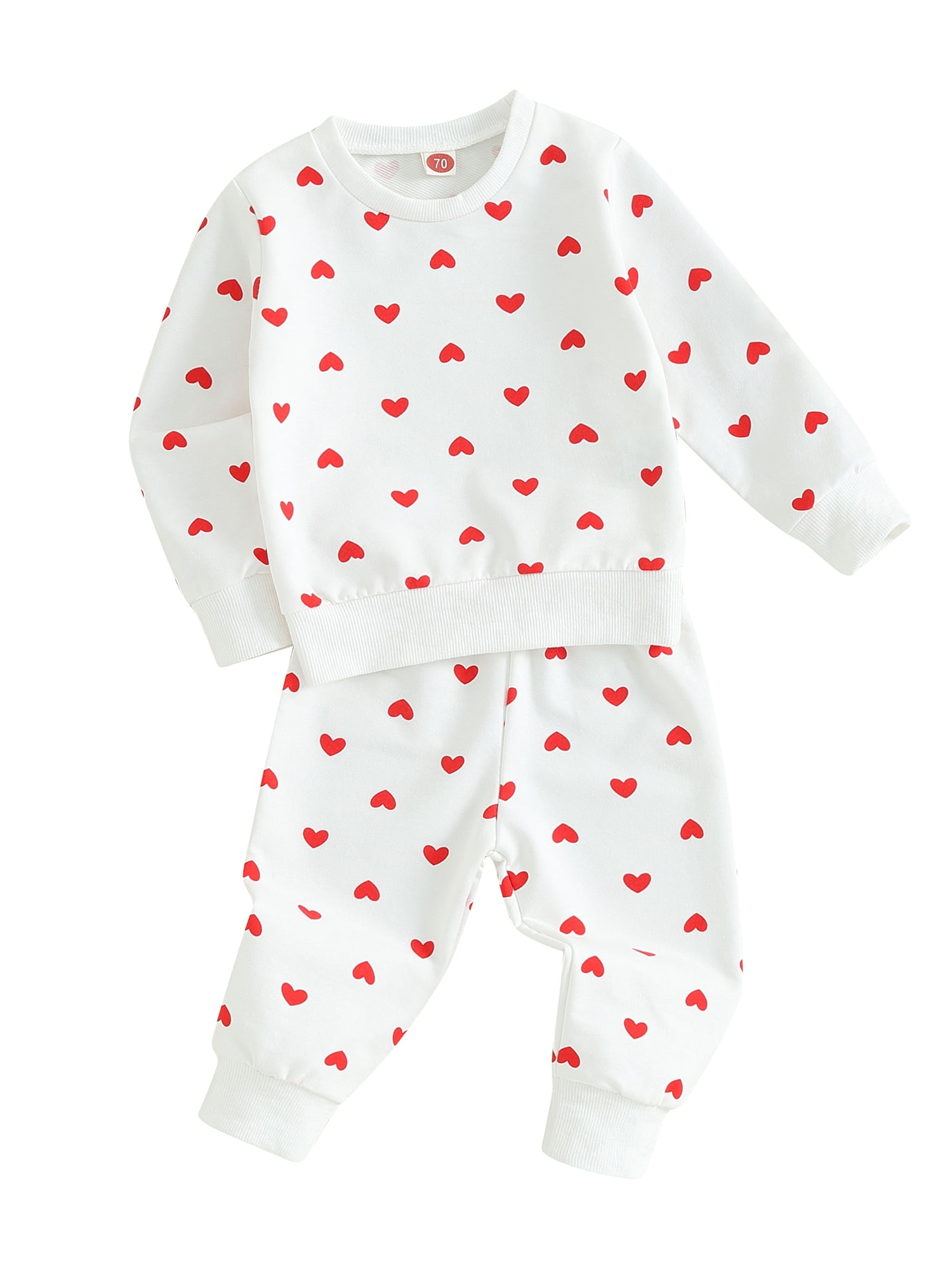 AMILIEe Trendy 2-piece Outfit for Baby Girls, featuring Heart Print Long Sleeve Sweatshirt Pants ...