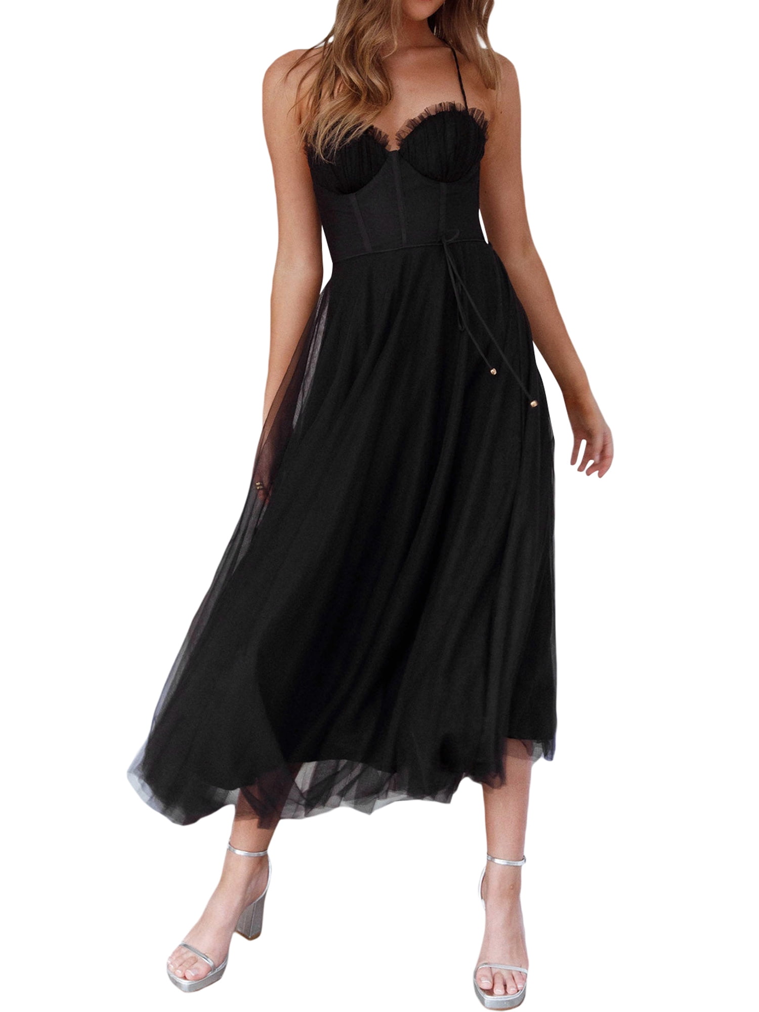 AMILIEe Womens Formal Evening Dresses Wrap V-Neck Backless Corset ...