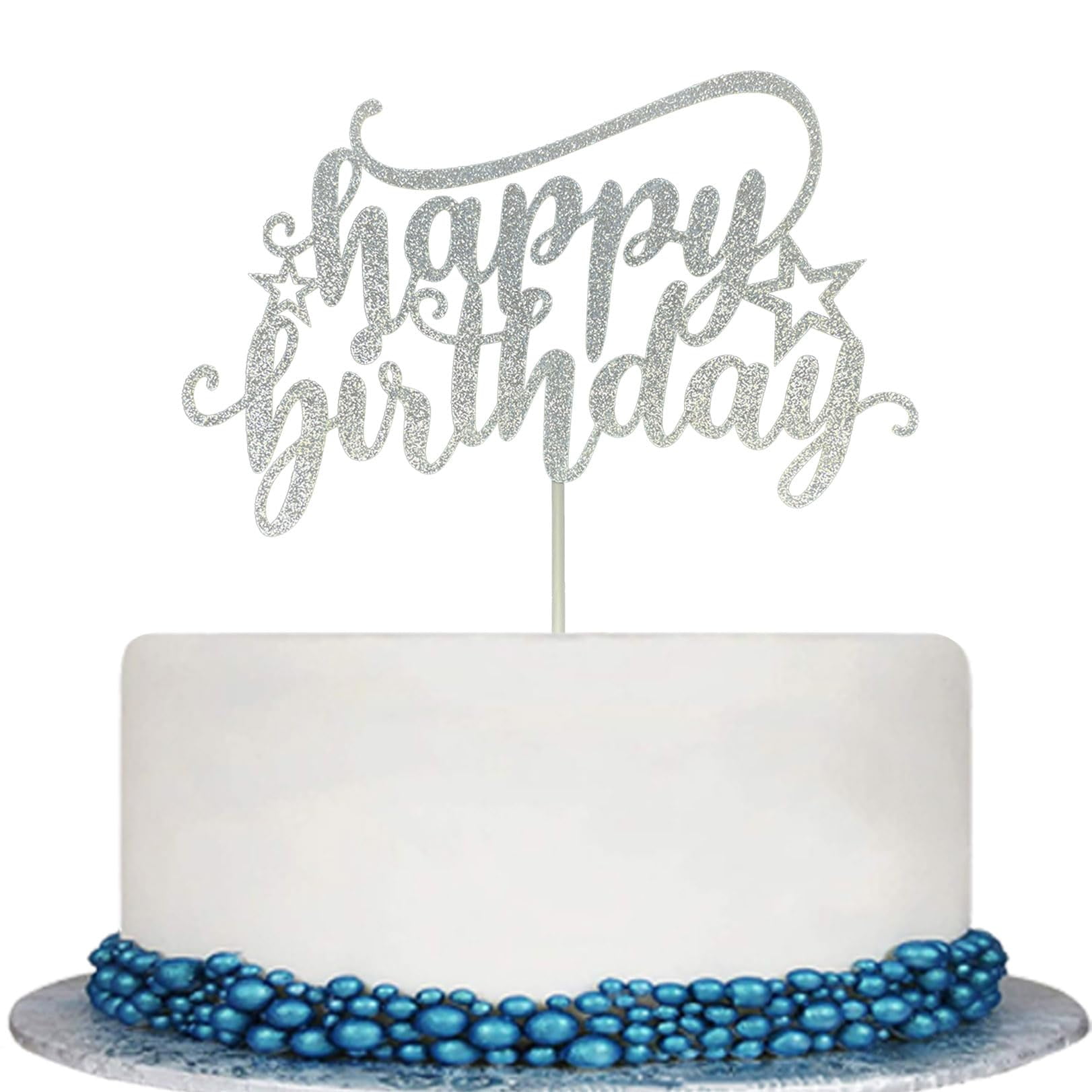AMINJIE Double Sided Silver Glitter Happy RST1 Birthday Cake Topper ...