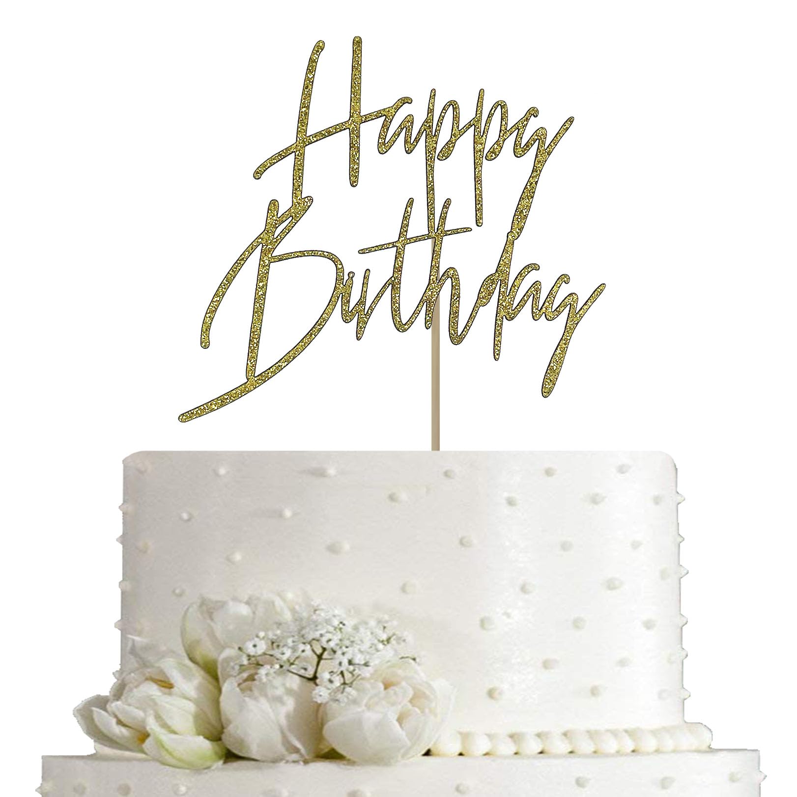 AMINJIE Happy Birthday Cake Topper - BSL1 Gold Glitter Birthday Cake ...