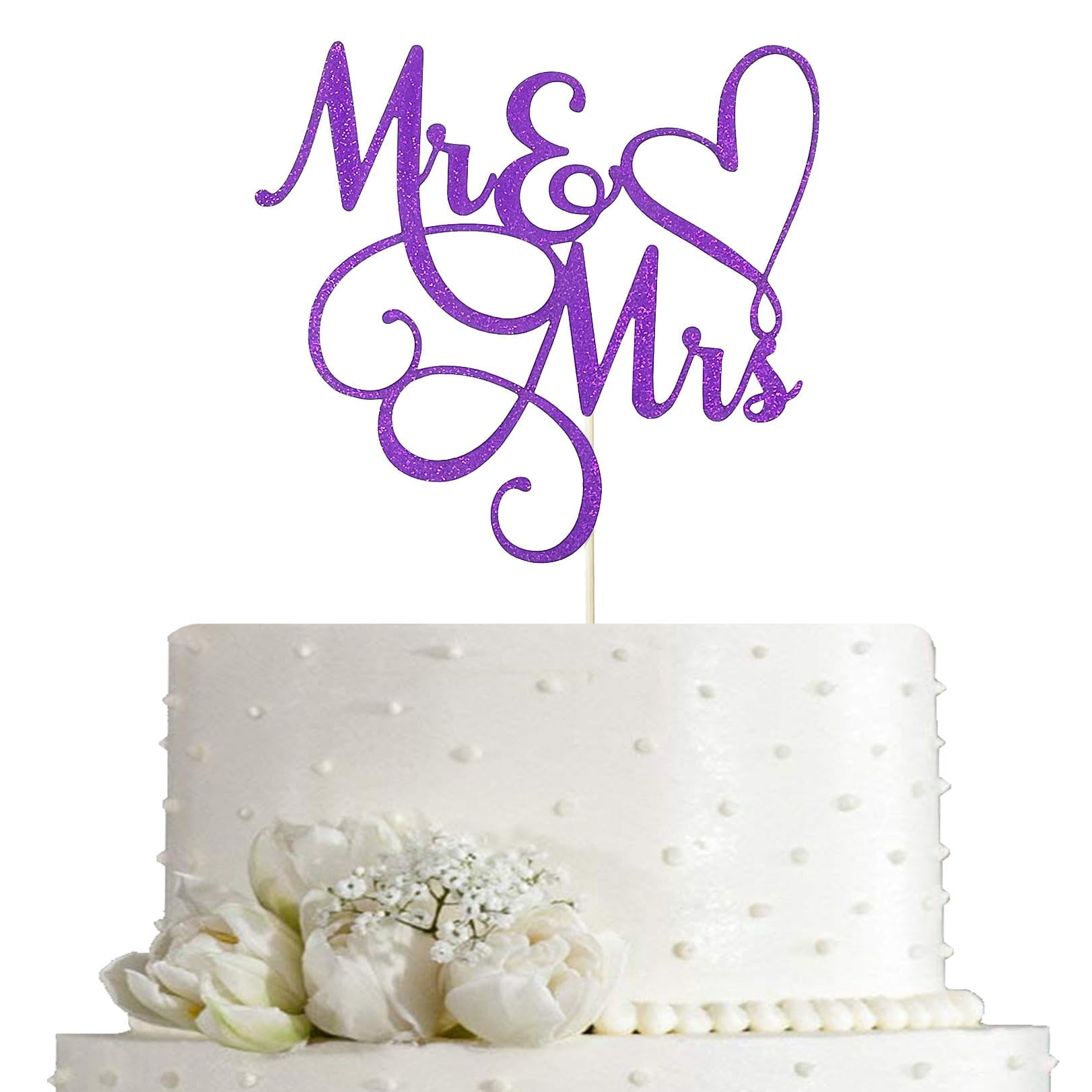 AMINJIE Purple GlitterTRDN Mr & Mrs Cake Topper - Wedding, Engagement ...