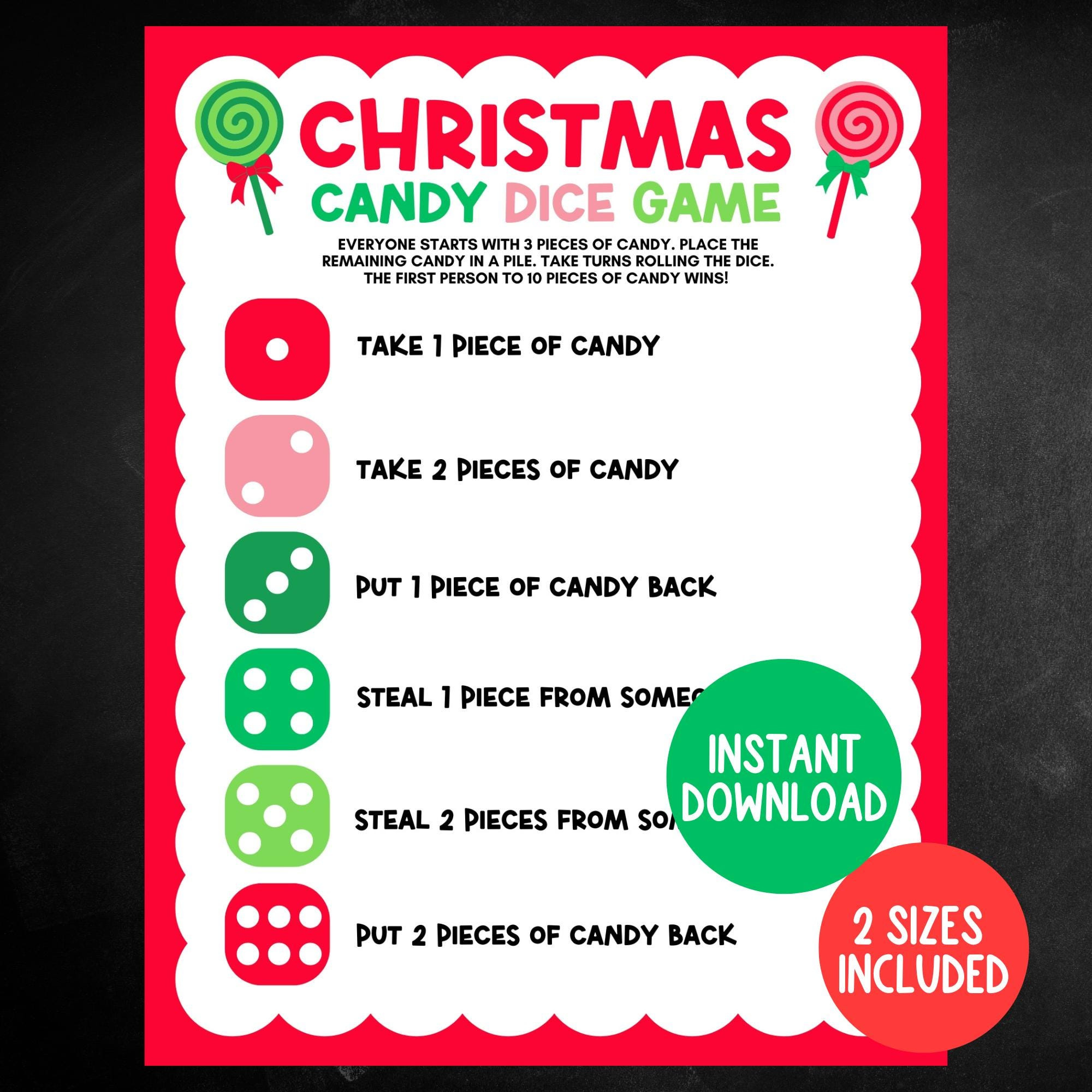 AMINO Tee Christmas Candy Dice Game, Printable Holiday Game, Christmas ...