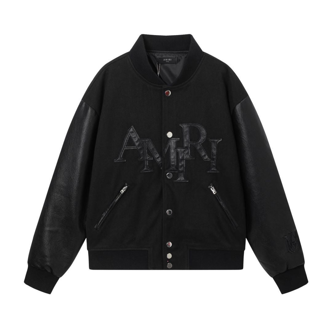 AMIRI Men'S Baseball Jacket Leather Sleeves High Street Flight Jacket ...