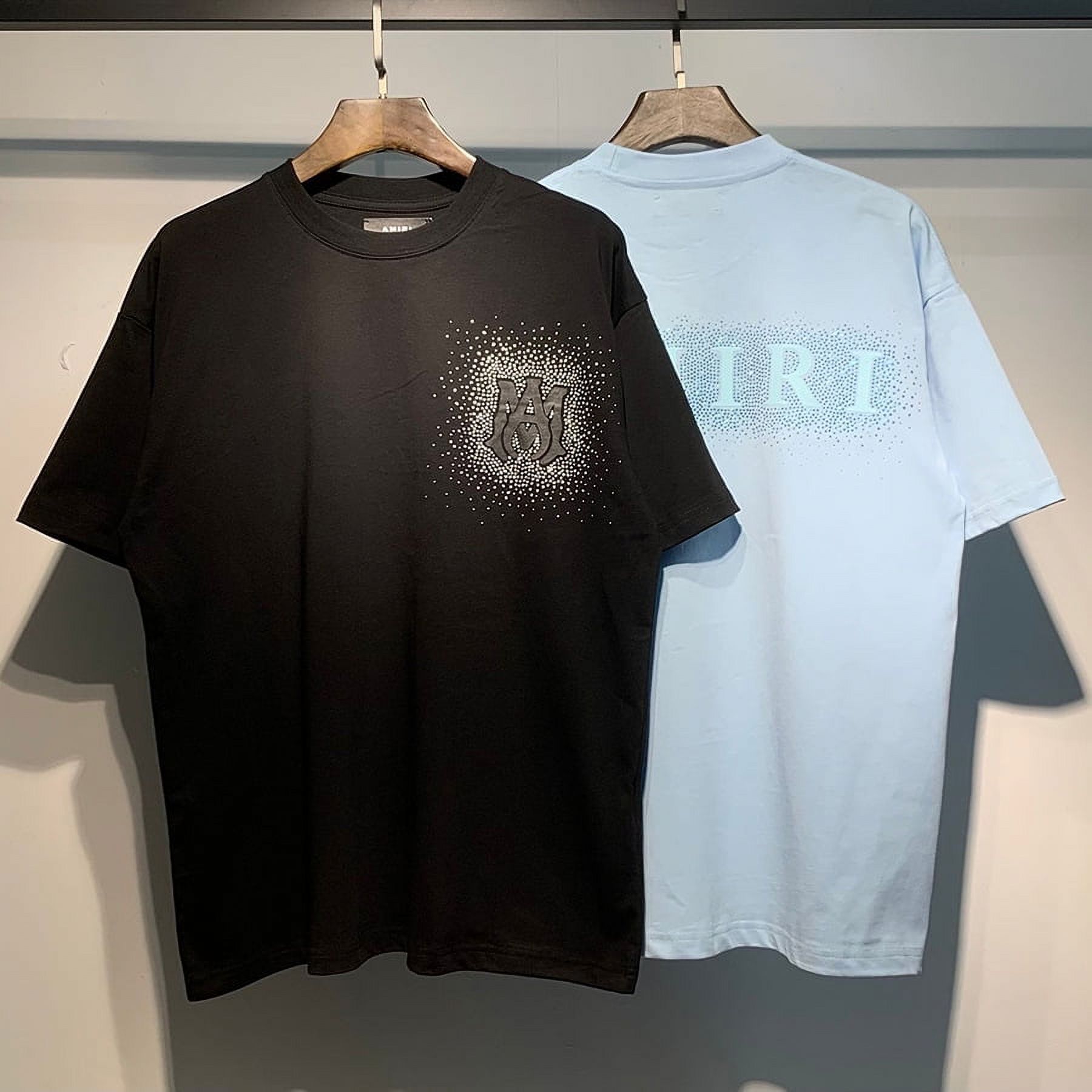 Amiri Summer Short Sleeve Letter Fluid Splash Ink Printing Crew Neck
