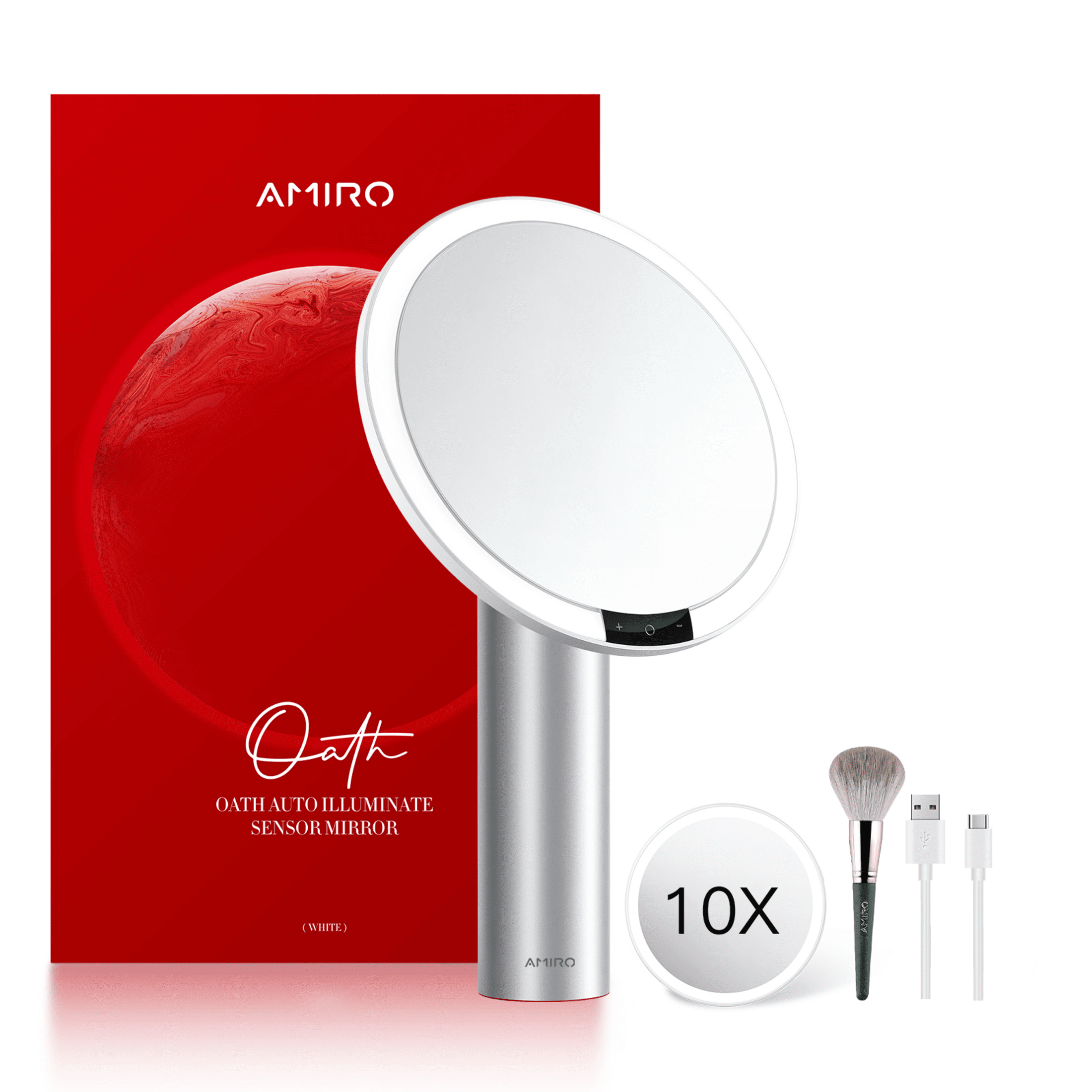 AMIRO 9" LED Vanity Makeup Mirror with Smart Sensor, 3 Colors, 6 Brightness, USB Rechargeable ...
