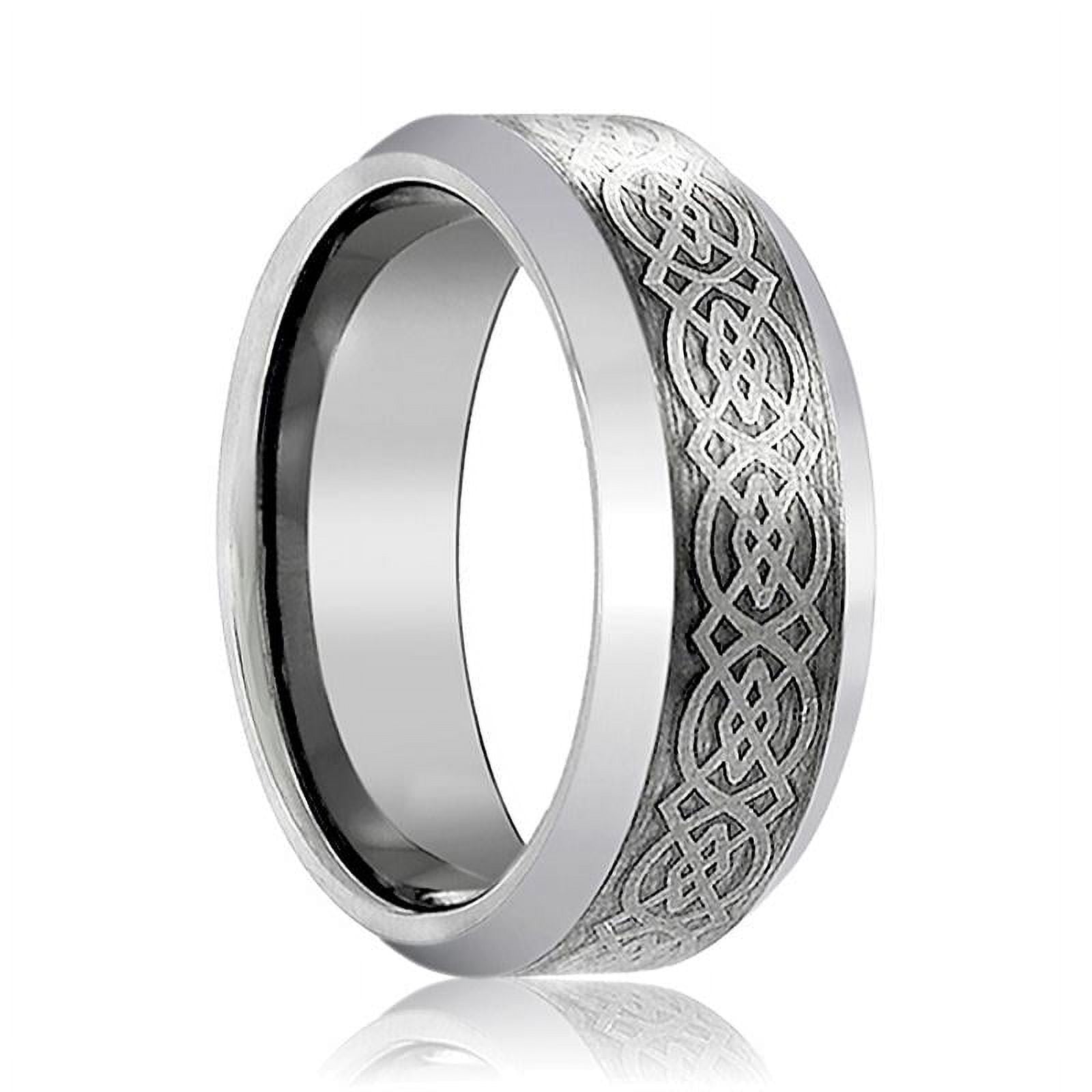 AMIS | Silver Tungsten Ring, Laser Celtic Knot Design, Beveled ...