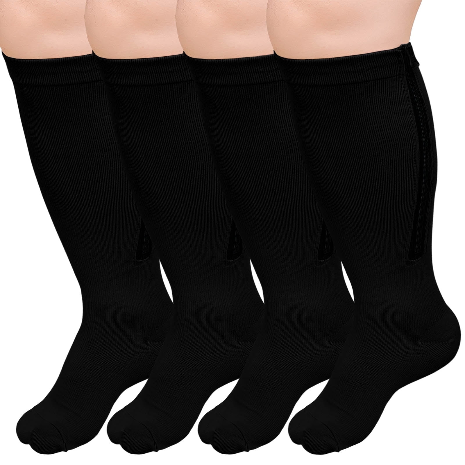 AMITOFO 2 Pairs Plus Size Compression Socks with Zipper for Men & Women ...