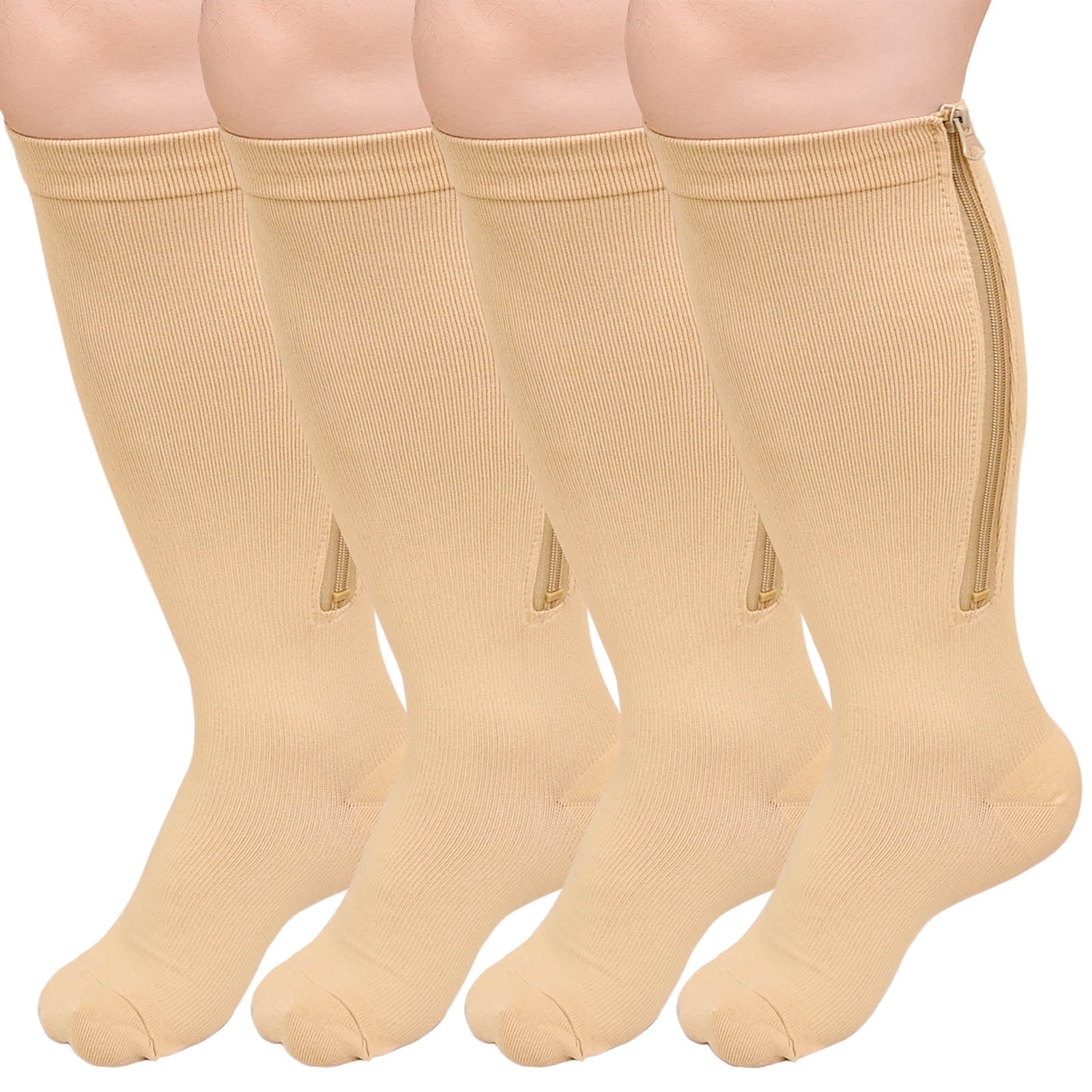 AMITOFO 2 Pairs Plus Size Compression Socks with Zipper for Men & Women ...