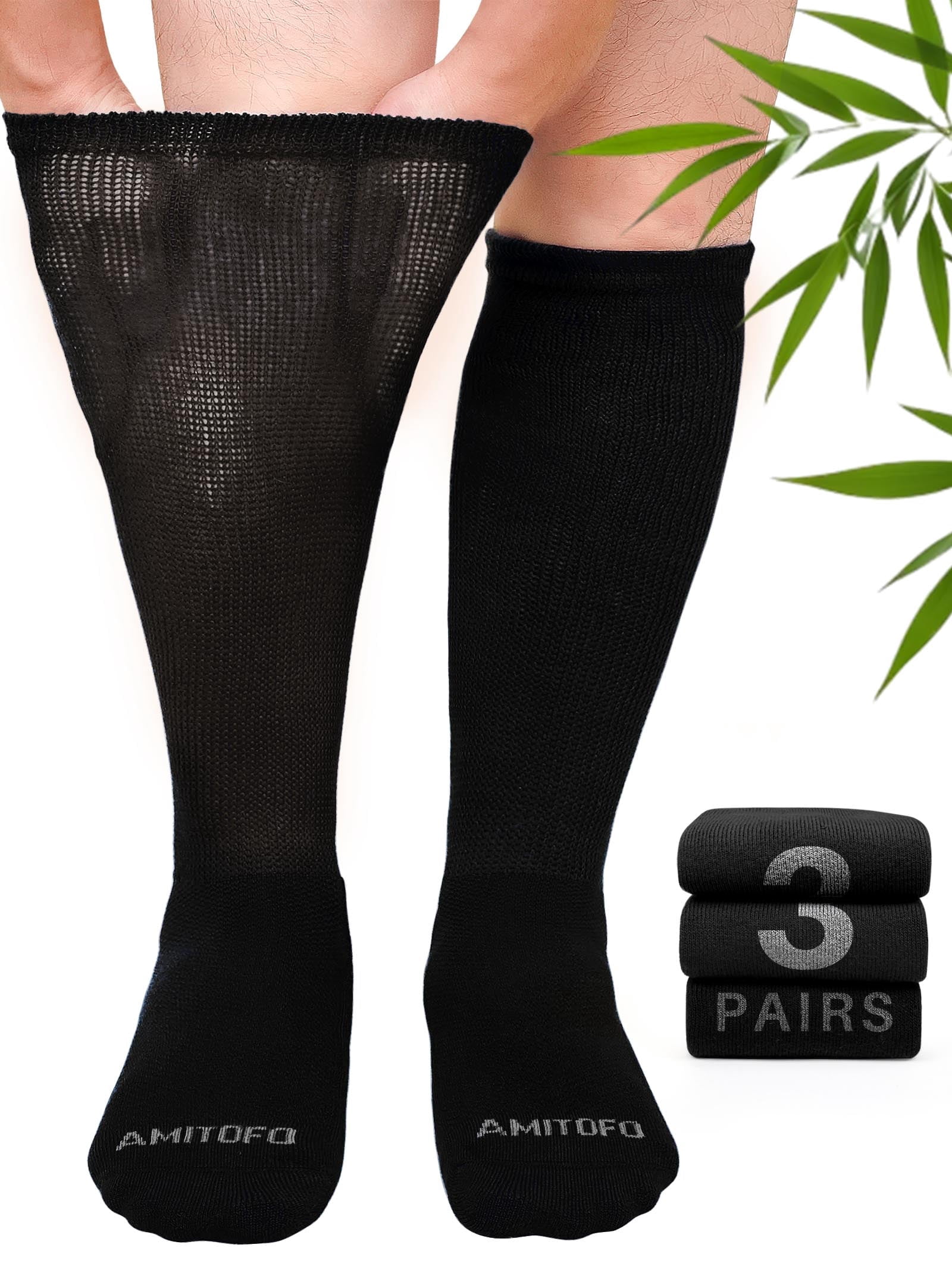 AMITOFO 3pk Bamboo Viscose Diabetic Socks M/L – Extra Wide Knee High ...