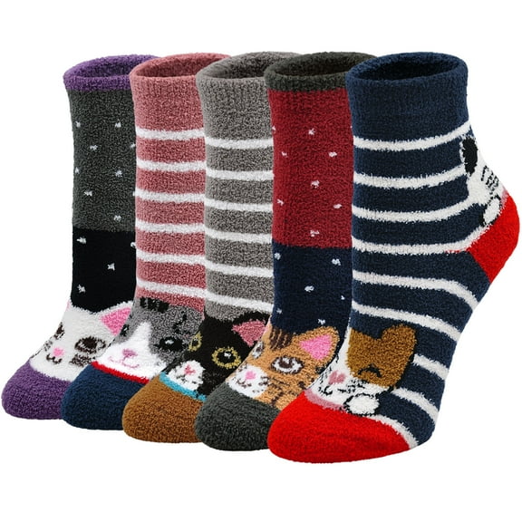 Fluffy Cozy Socks Women Winter Warm Fuzzy Plush Cabin Socks Soft 5 ...