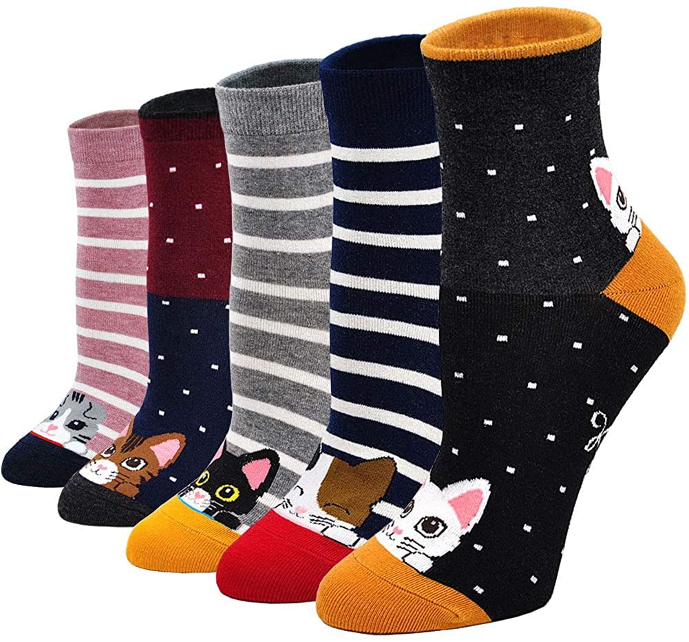AMITOFO Cat Socks Womens, Cute Animal Ankle Crew Socks, Soft Cotton ...
