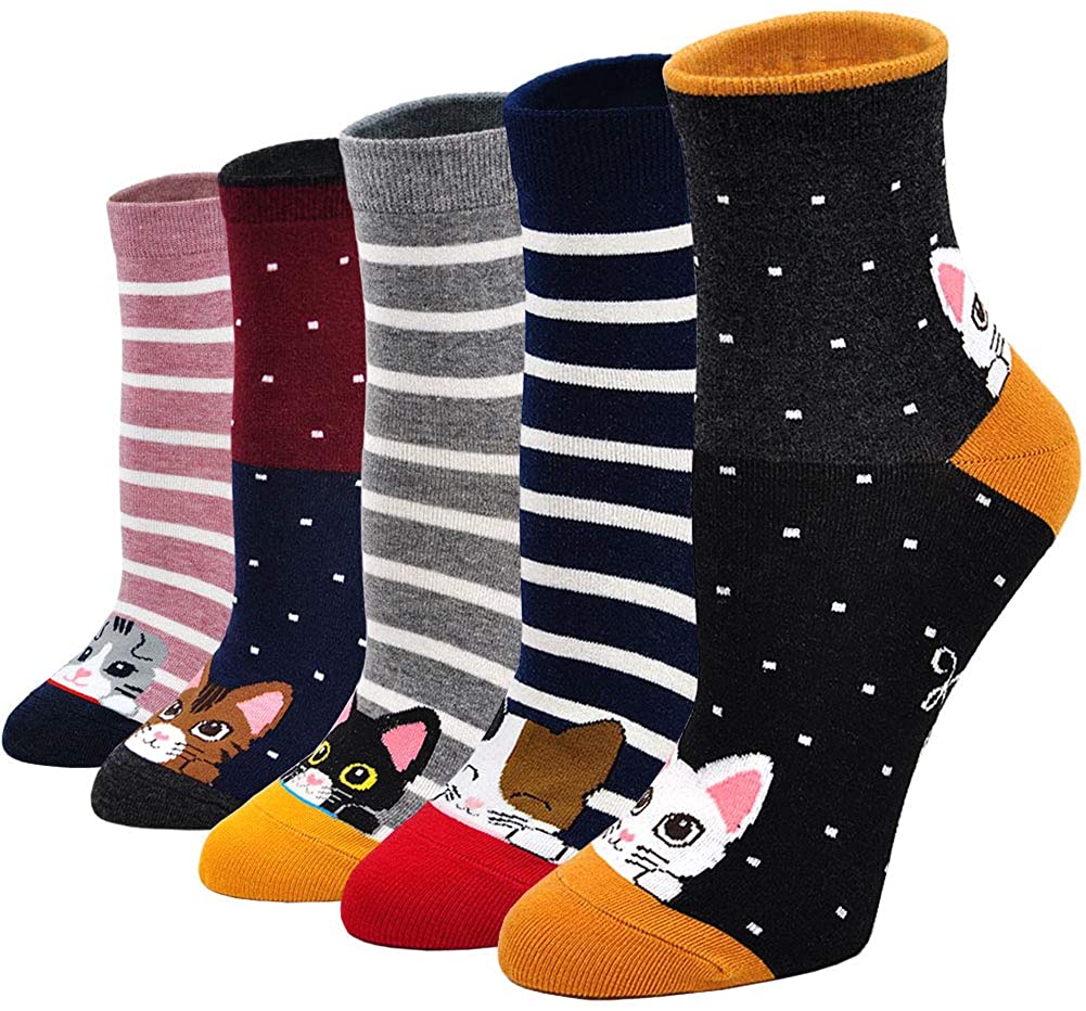 LIVEBEAR Women's 4/5 pack Cute Cat Paws Funny Novelty Crew Socks Made ...