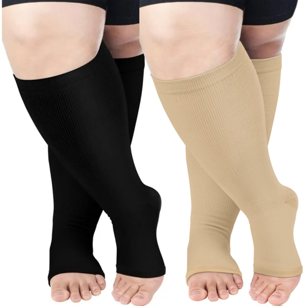 AMITOFO Compression Socks, Wide Calf, Toeless, Plus Size 20-30mmHg ...