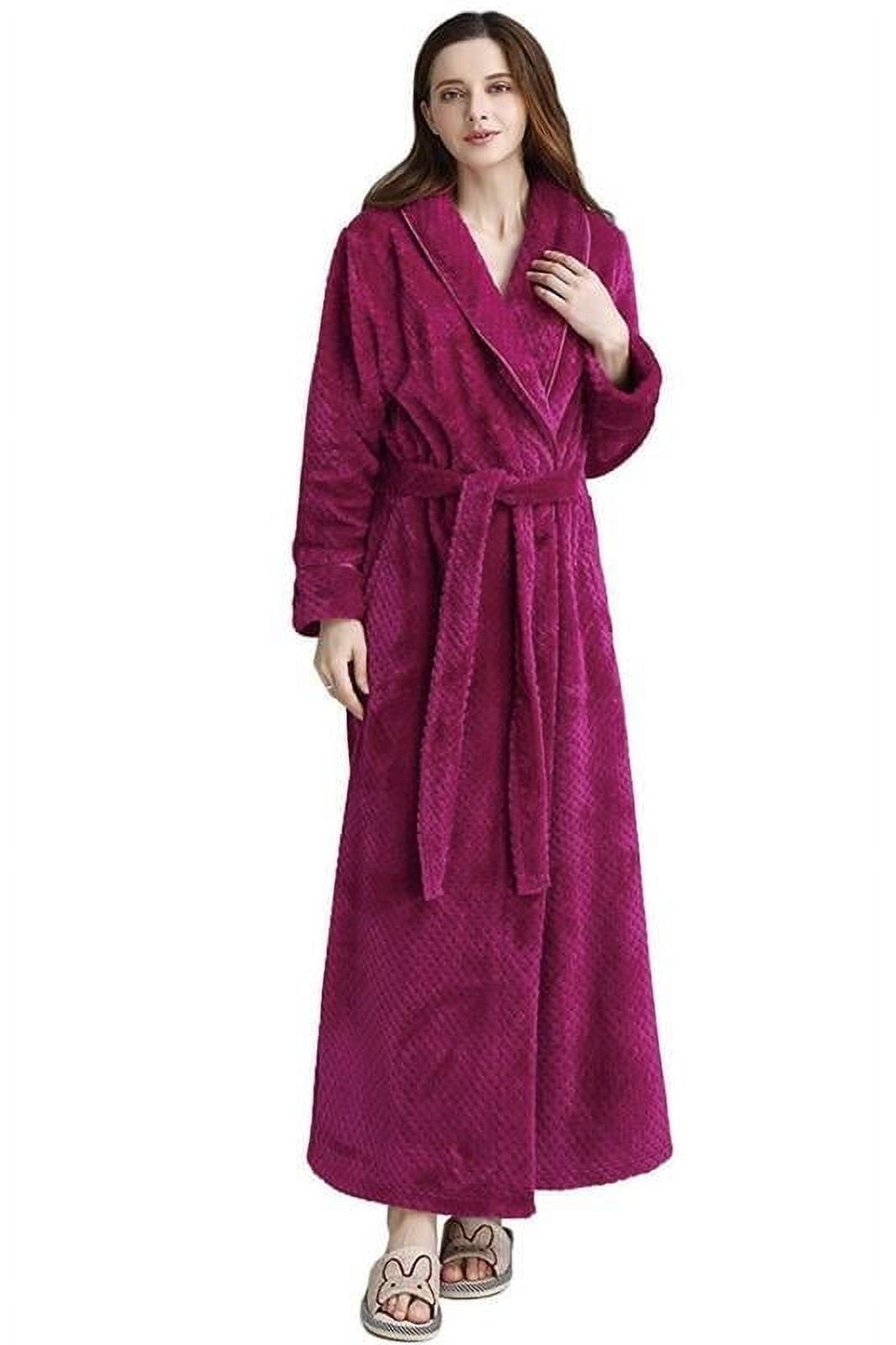 AMITOFO Fleece Robe for Women Soft Warm Long Plush Bathrobe Slim ...