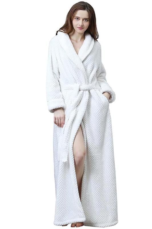 AMITOFO Fleece Robe for Women Soft Warm Long Plush Bathrobe Slim ...