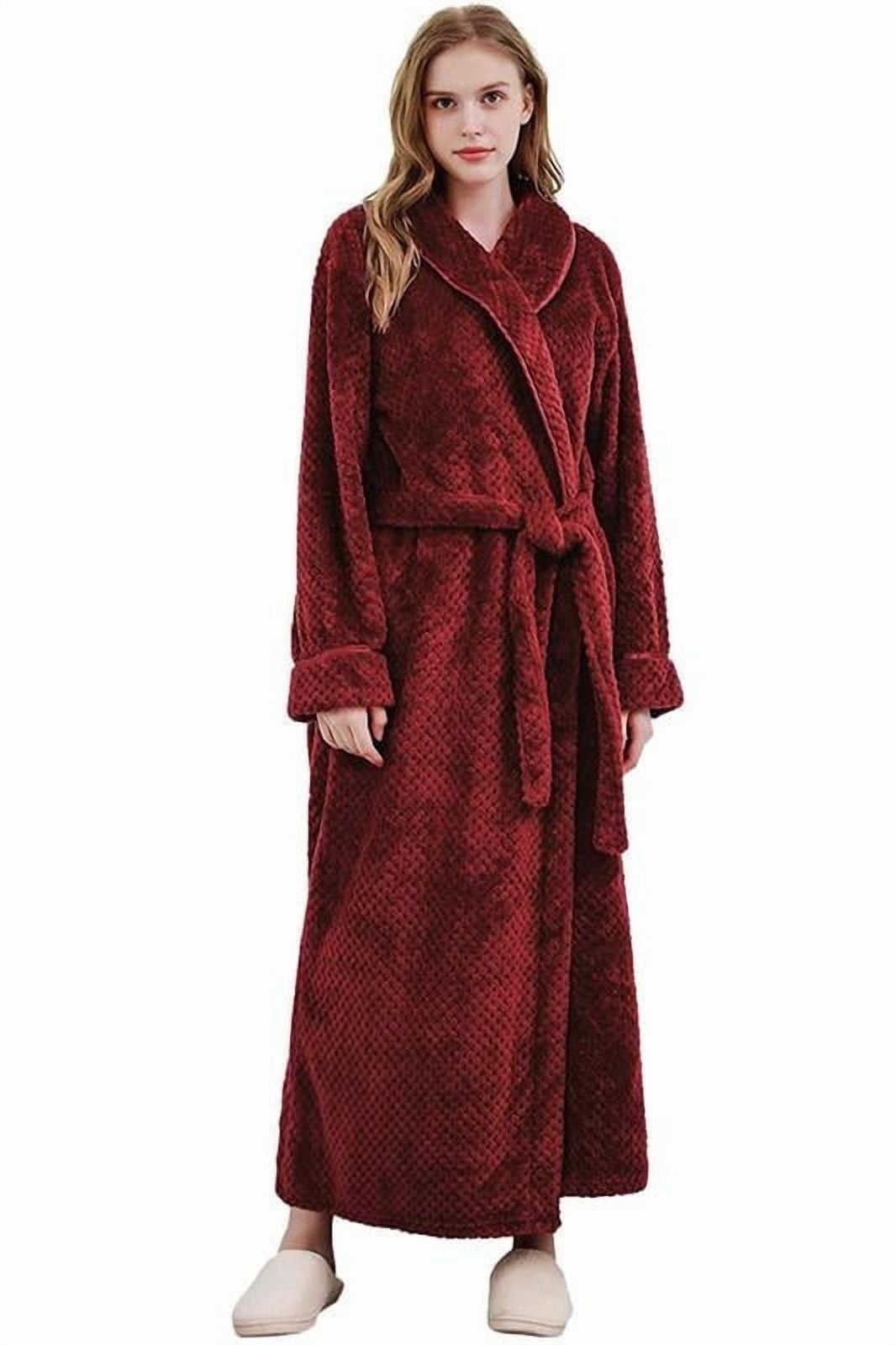 AMITOFO Fleece Robe for Women Soft Warm Long Plush Bathrobe Slim ...