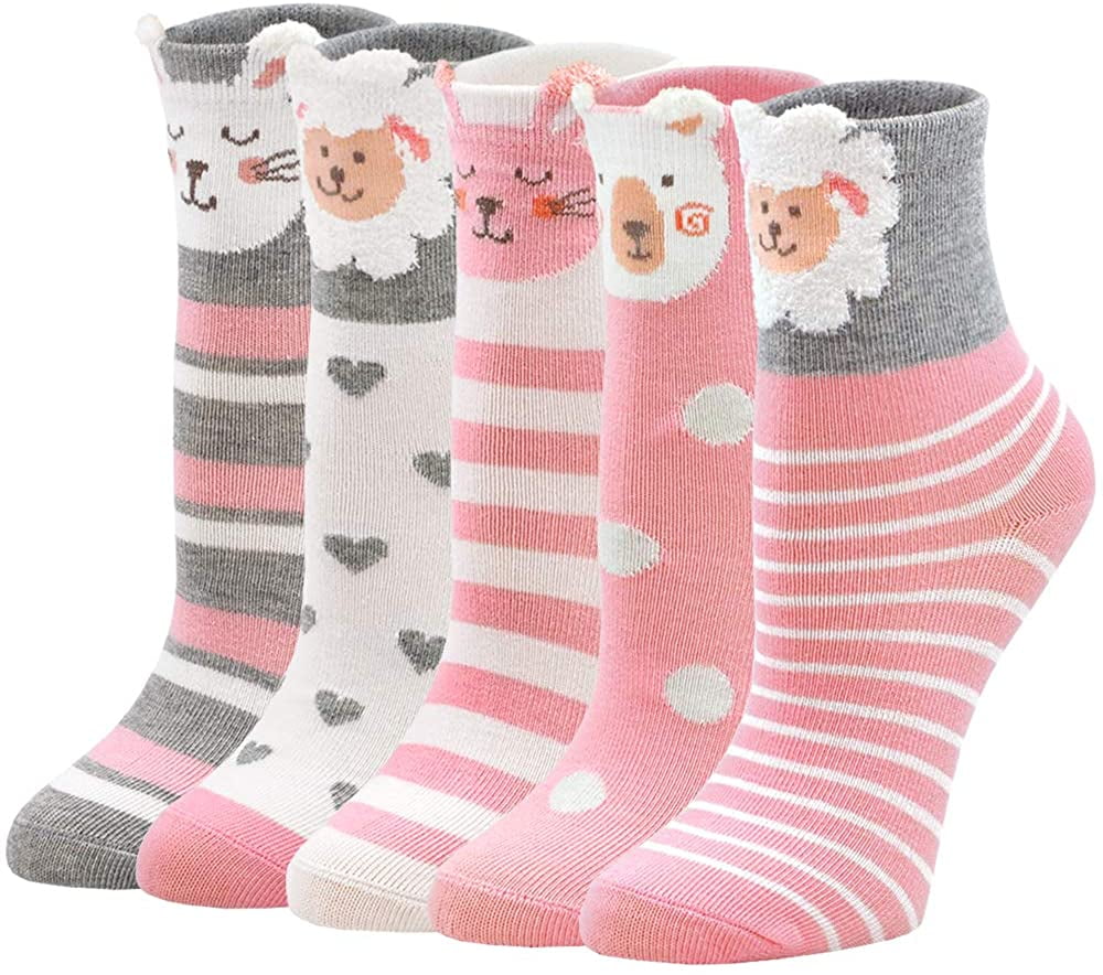 AMITOFO Kids Cotton Crew Socks with Cute Animal Pattern, 5 Pair, for ...