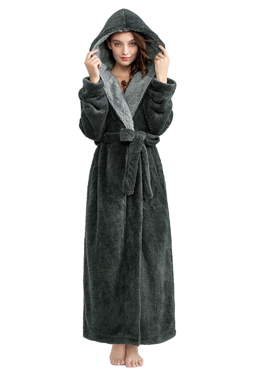 AMITOFO Women's Plush Bathrobe, Full Length, Luxurious, Long Hooded ...