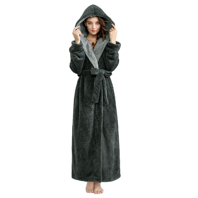 AMITOFO Women's Plush Bathrobe, Full Length, Luxurious, Long Hooded ...