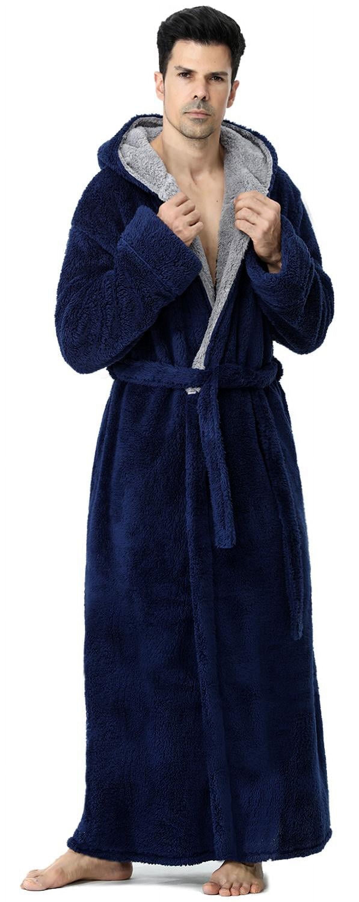 AMITOFO Long Hooded Robes for Men, Soft Plush Fleece, Warm Winter Sleepwear, M-XXL, Blue ...