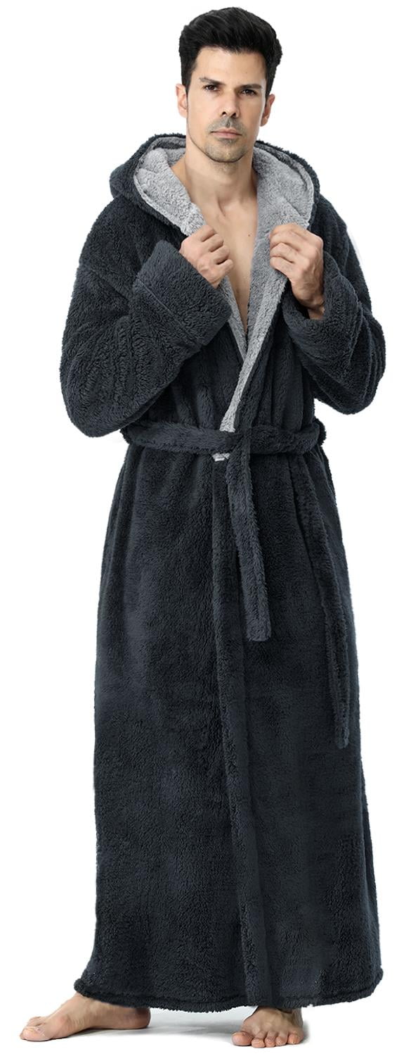 AMITOFO Long Robes for Men with Hood & Pockets，Soft Plush Full Length ...