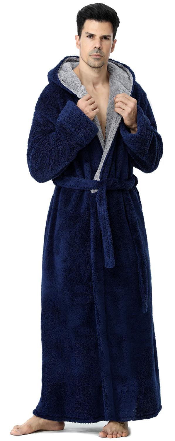 AMITOFO Long Robes for Men with Hood & Pockets，Soft Plush Full Length ...