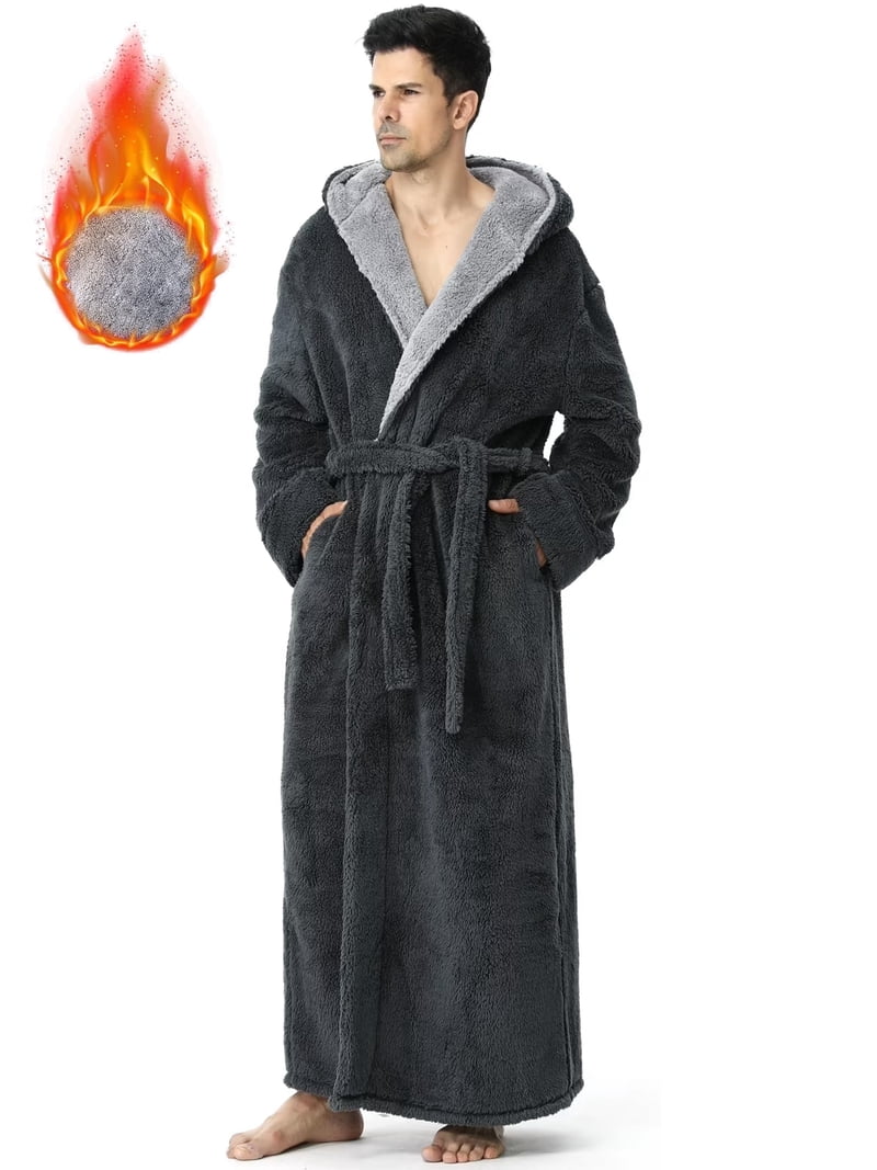 AMITOFO Long Robe for Men with Hood and Pockets, Soft Plush Full Length ...