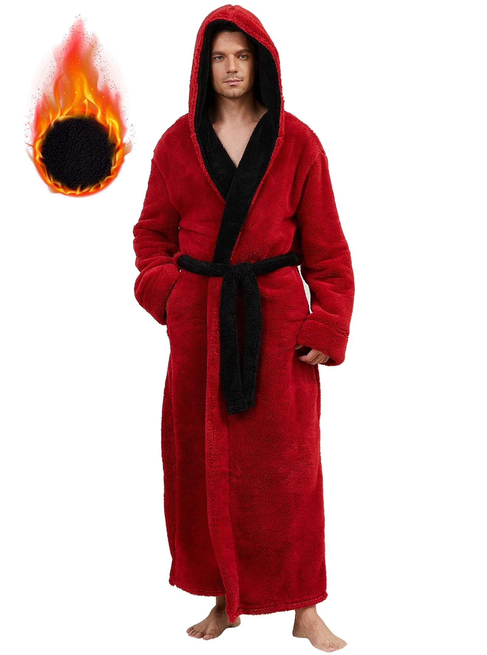 AMITOFO Long Robes for Men with Hood & Pockets,Soft Plush Full Length ...