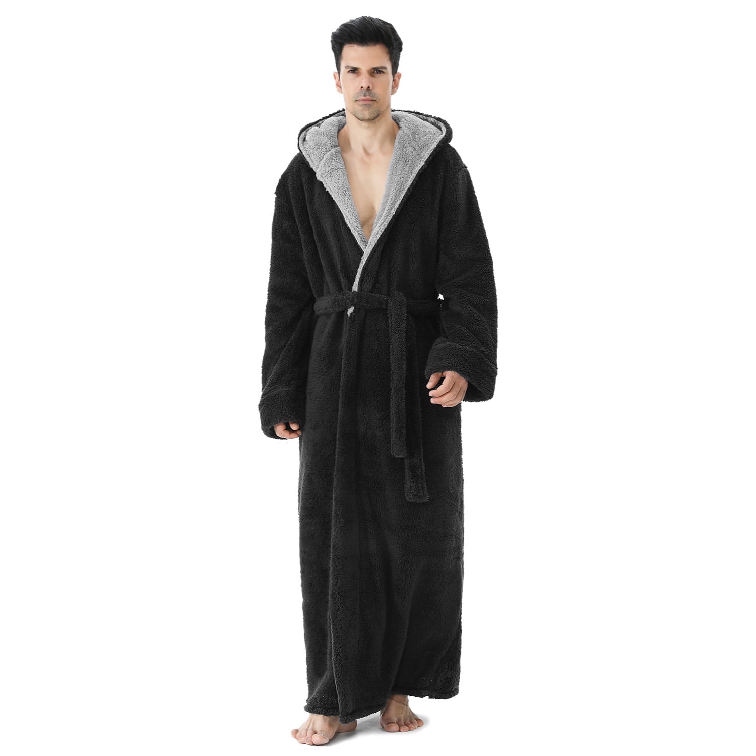 AMITOFO Long Robes for Men with Hood & Pockets?Soft Plush Full Length ...