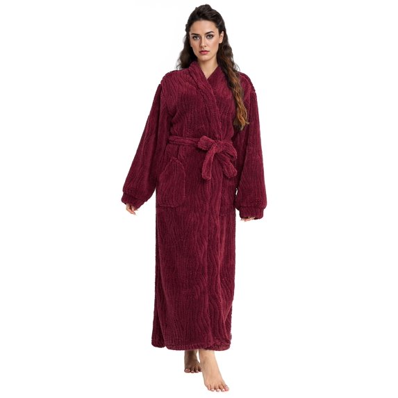 AMITOFO Long Robes for Women, Soft Fluffy Fleece Bath Robe with Front ...