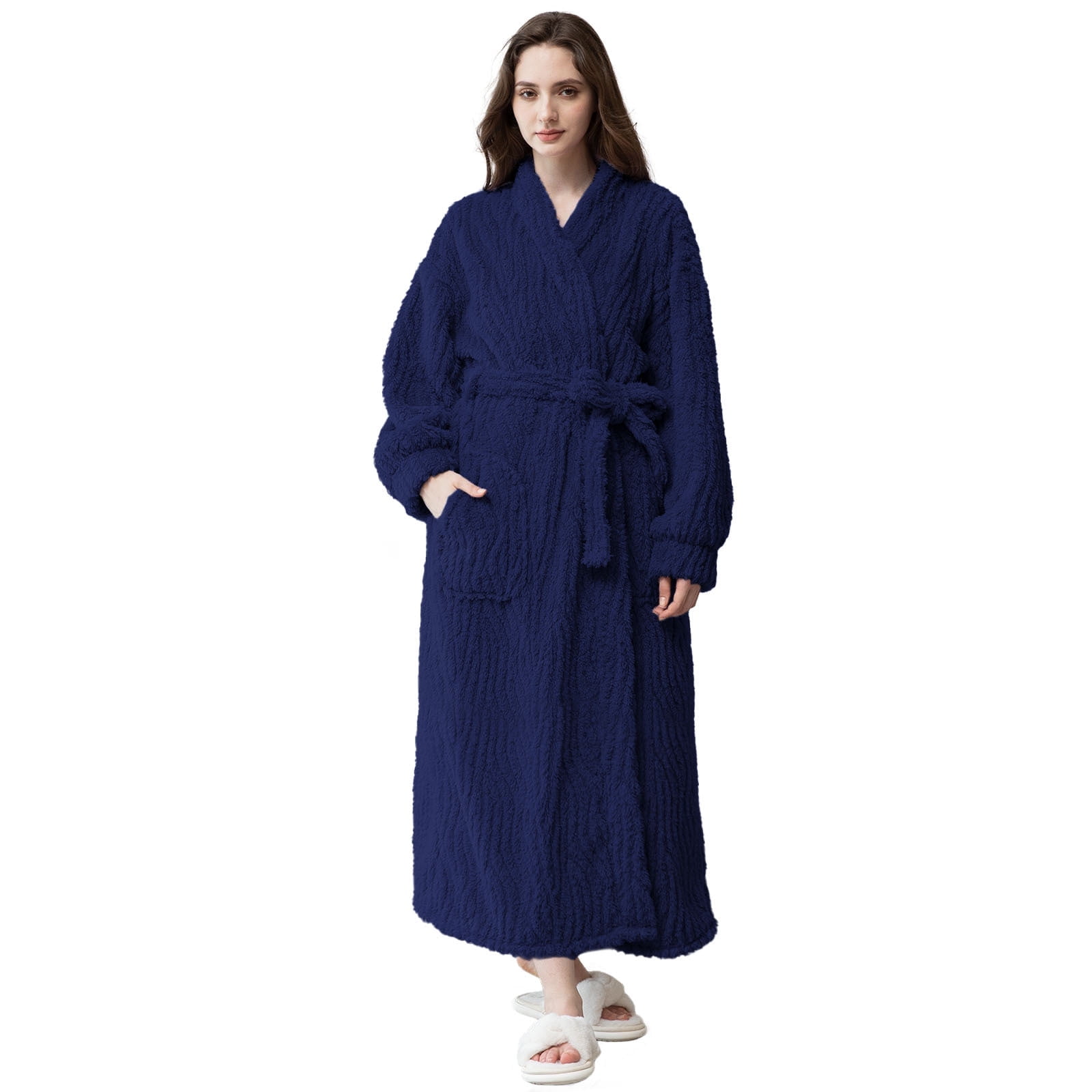 AMITOFO Long Robes for Women, Soft Fluffy Fleece Bath Robe with Front ...