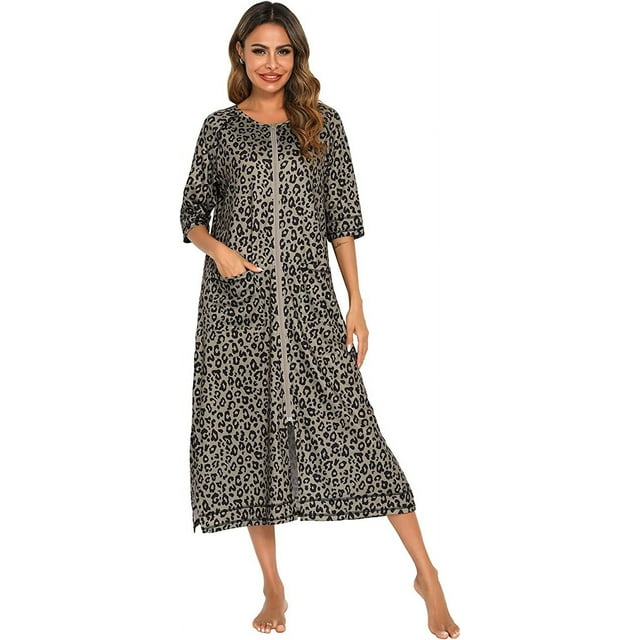 AMITOFO Full Length Zipper Summer Robes for Women: Soft Cotton ...