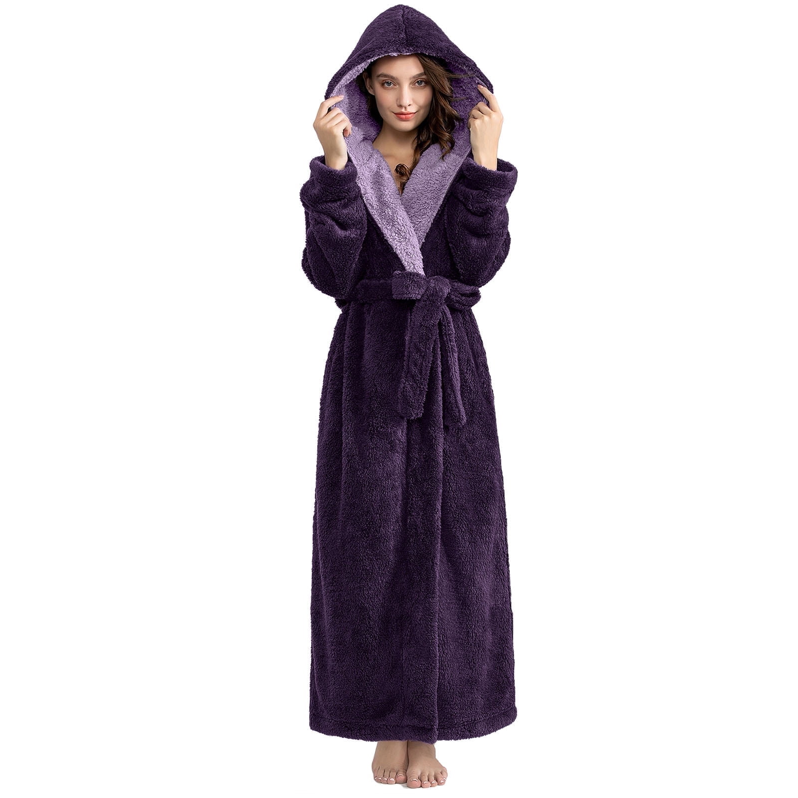 AMITOFO Long Robes for Women with Hood & Pocketsï¼ Soft Plush Full ...