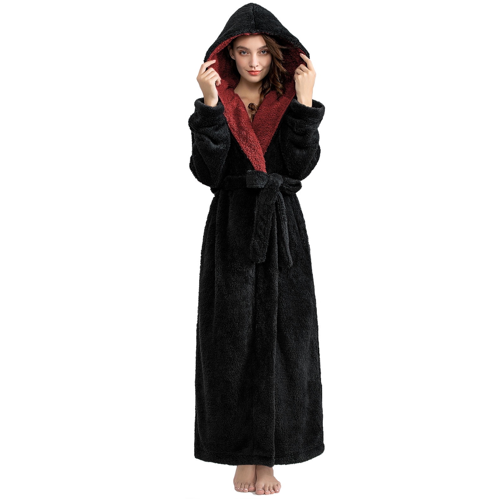AMITOFO Long Robes for Women with Hood & Pocketsï¼ Soft Plush Full ...