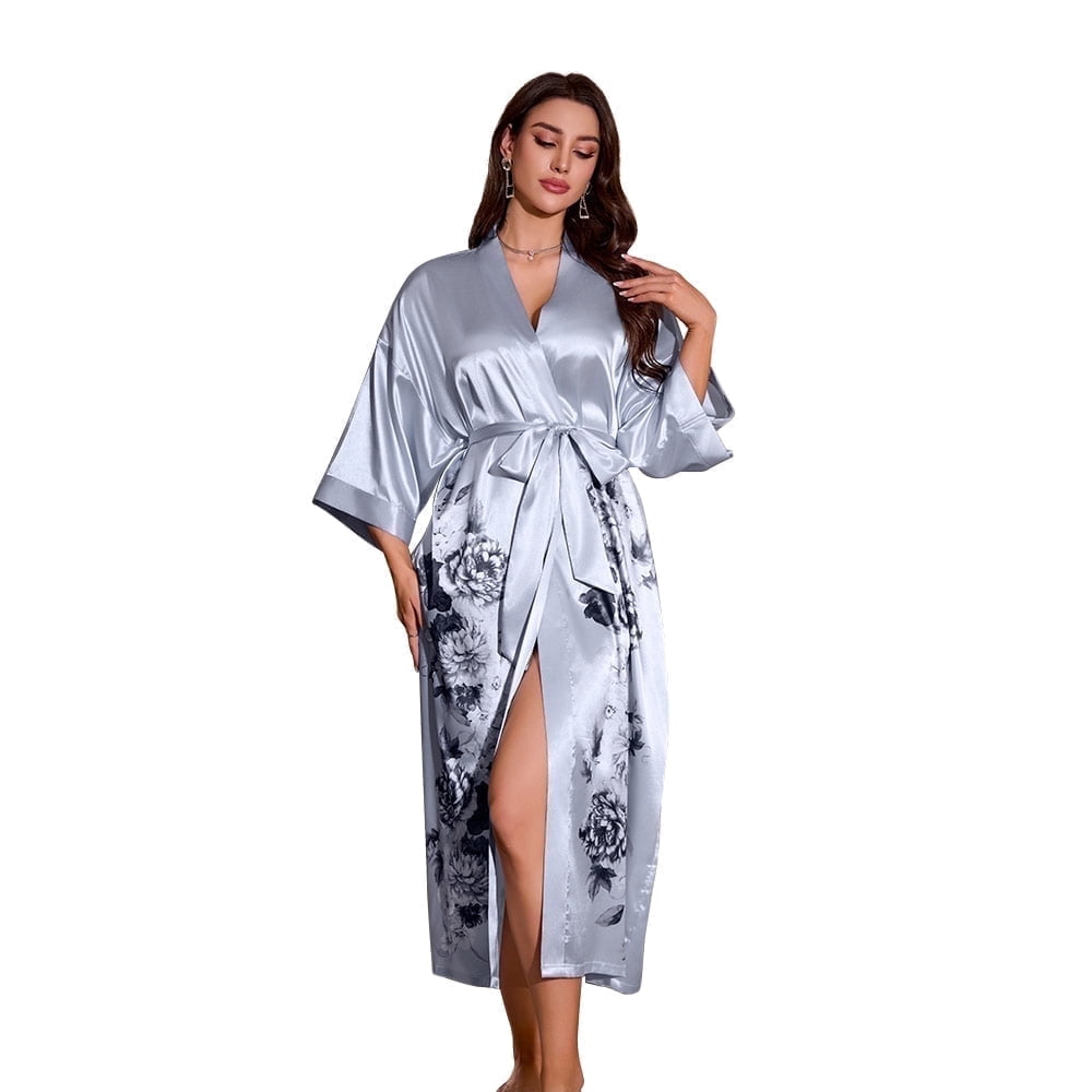 AMITOFO Long Silky Kimono Robes for Women Lightweight Silky Satin ...