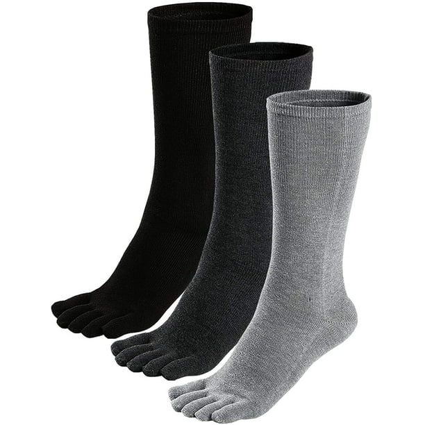 AMITOFO Mens Toe Socks Cotton Athletic Running Calf Five Finger Crew ...