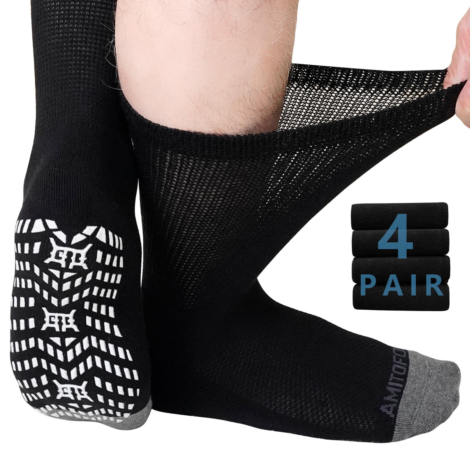 AMITOFO Non-Binding Diabetic Socks with Anti-Slip Grips,4 Pairs Loose ...