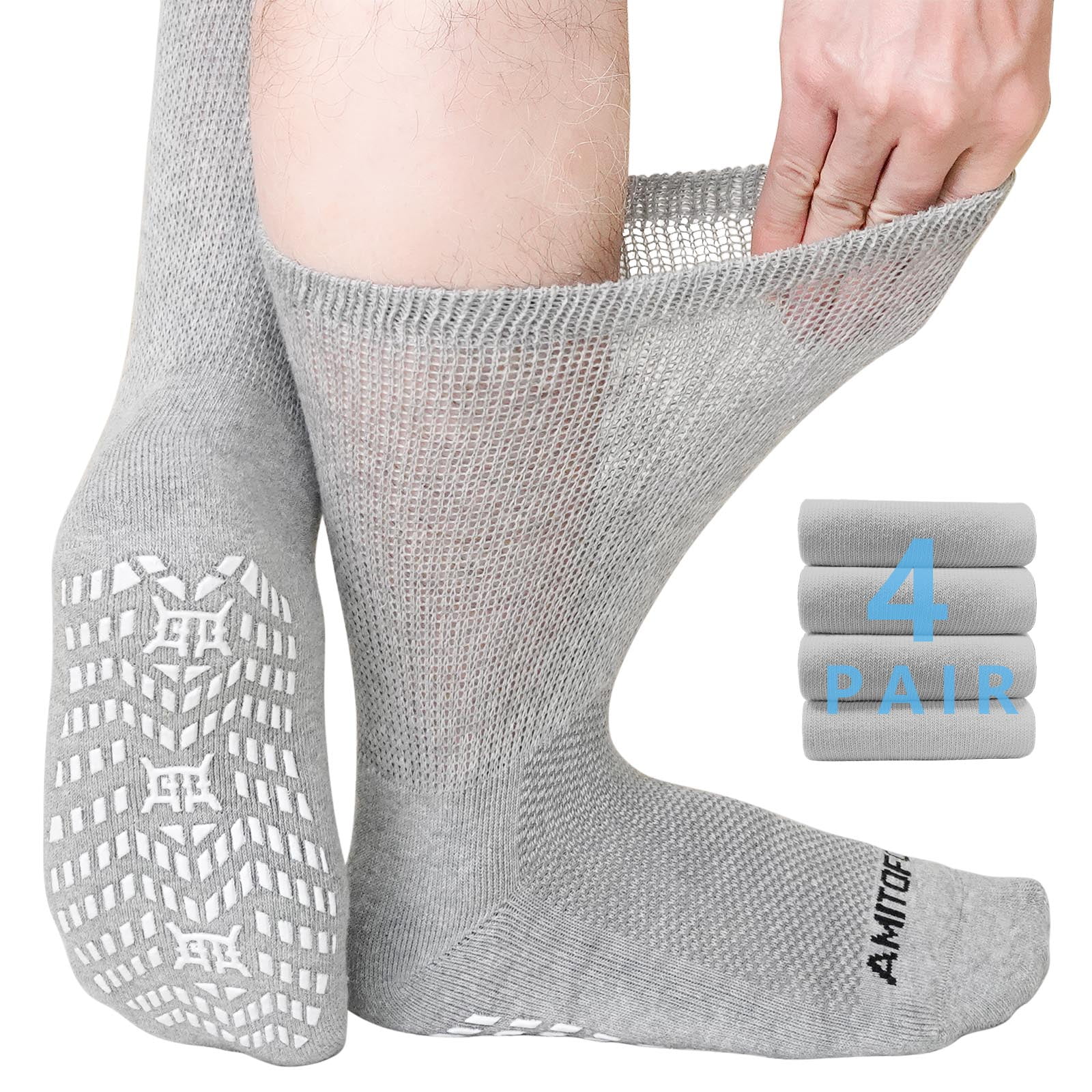 AMITOFO Non-Binding Diabetic Socks with Anti-Slip Grips,4 Pairs Loose ...