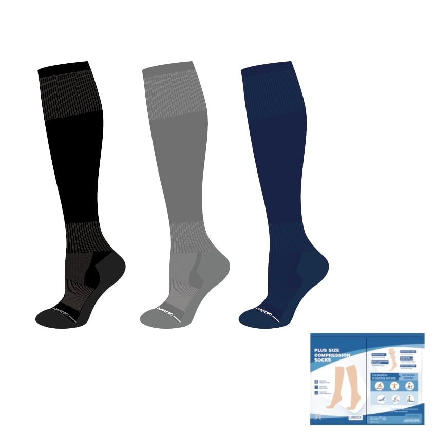 AMITOFO Plus Size Compression Socks Wide Calf for Women Men, 20-30 mmHg ...