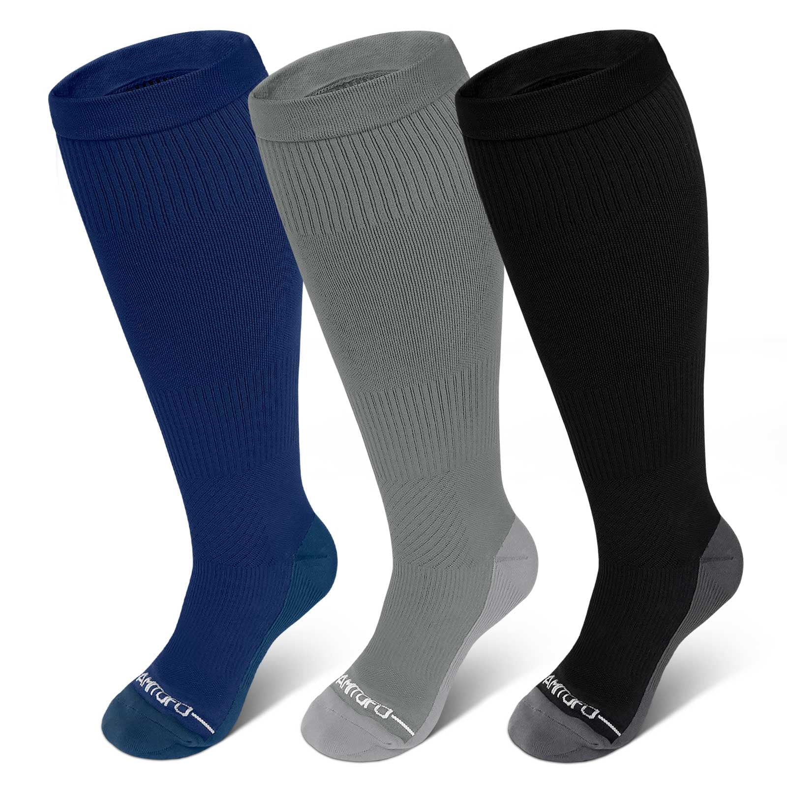 AMITOFO Plus Size Compression Socks Wide Calf for Women Men, 20-30 mmHg ...