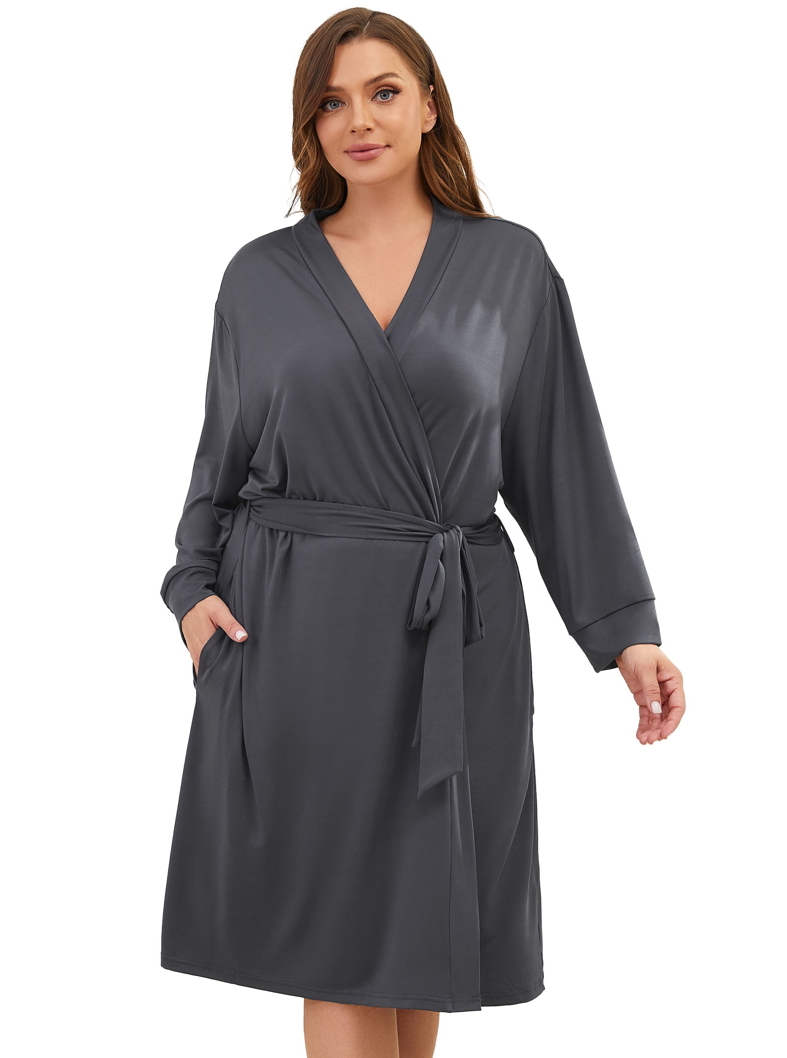 AMITOFO Plus Size Robes for Women – Lightweight 3/4 Sleeve Bathrobe ...