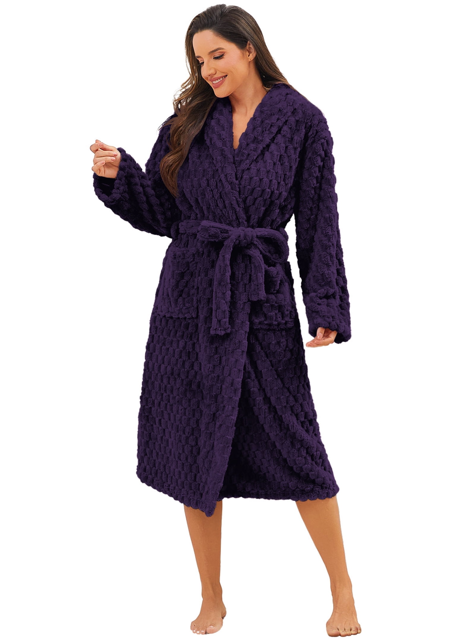 AMITOFO Plush Robes for Women – Soft Warm Fleece Bathrobe Elegant ...