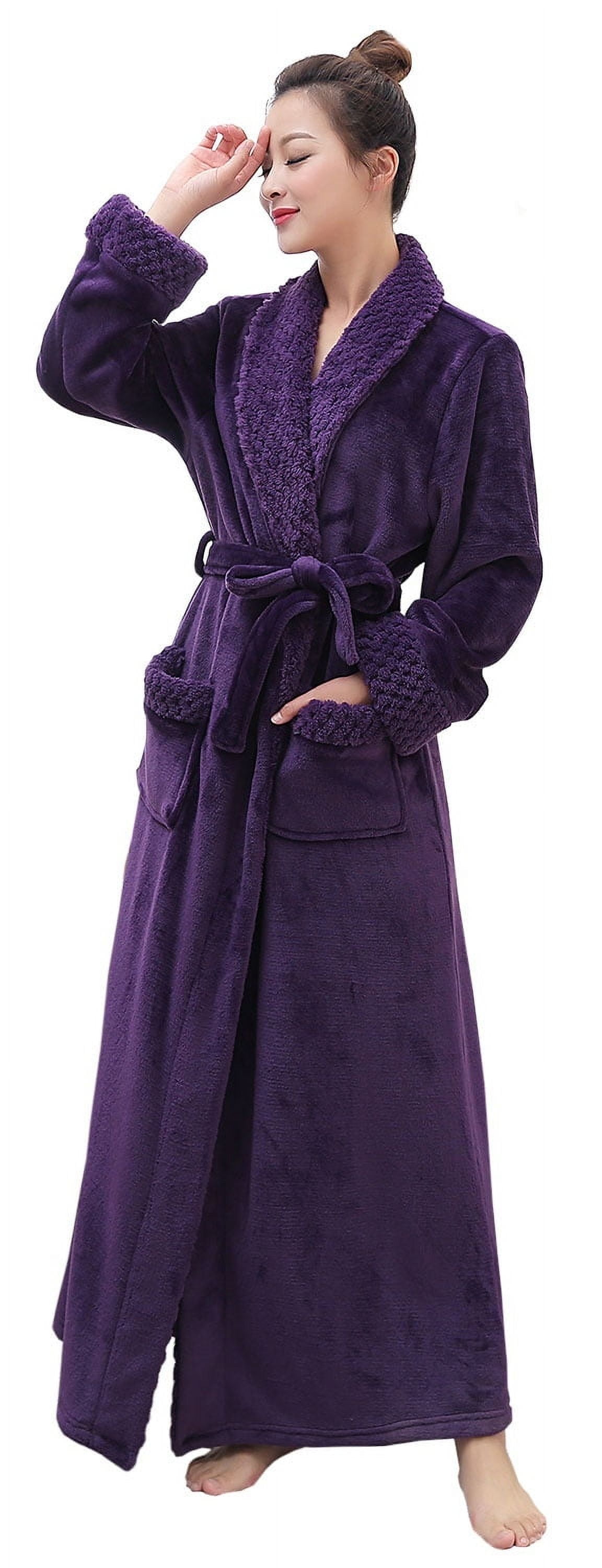 AMITOFO Plush Fleece Bathrobe for Women, Soft Flannel, Long Shawl ...