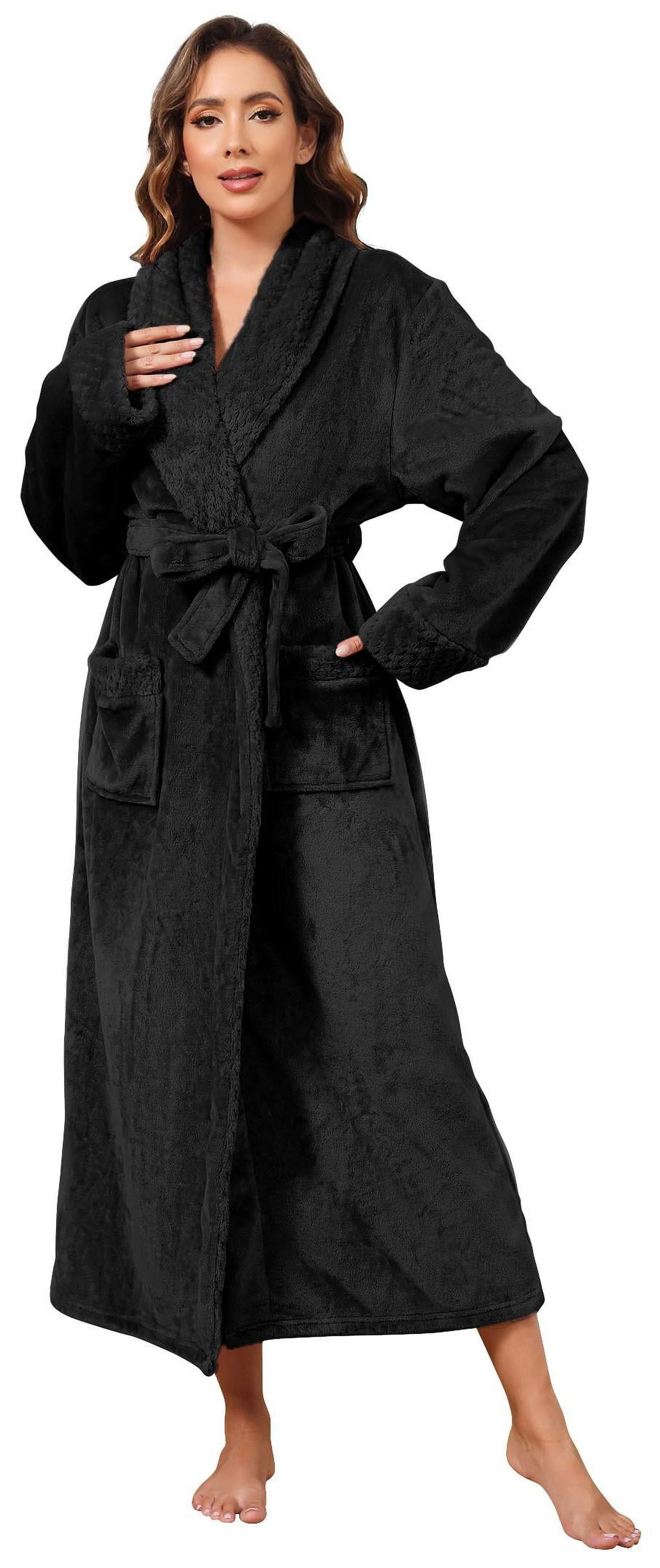 AMITOFO Women's Lightweight Full Length Plush Robe, Soft Warm Fleece ...