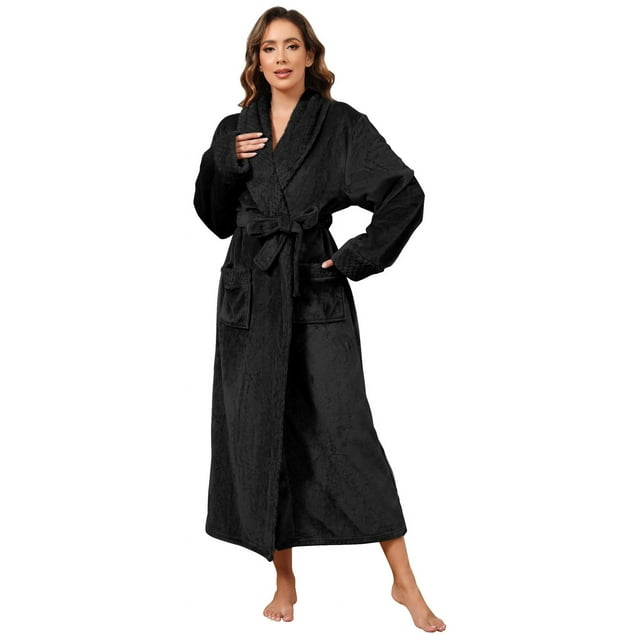 AMITOFO Women's Lightweight Full Length Plush Robe, Soft Warm Fleece ...