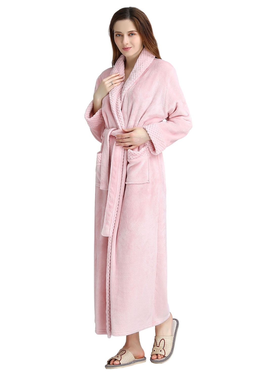 AMITOFO Women's Lightweight Plush Robe, Soft Warm Fleece Bathrobe, Long ...