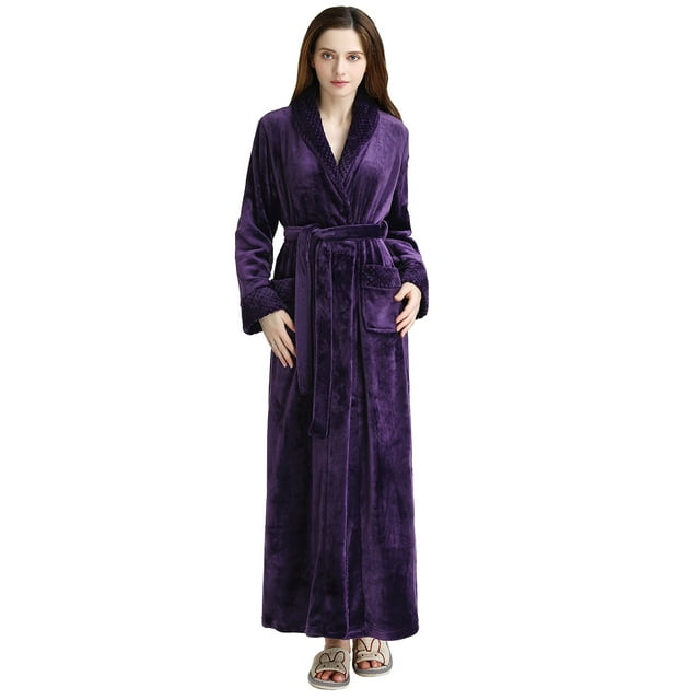 AMITOFO Women's Plush Robe, Soft Warm Fleece Bathrobe, Lightweight Long ...